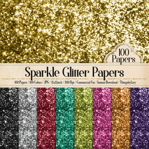 100 Sparkle Glitter Digital Papers 12x12" Digital Glitter Chunky ...