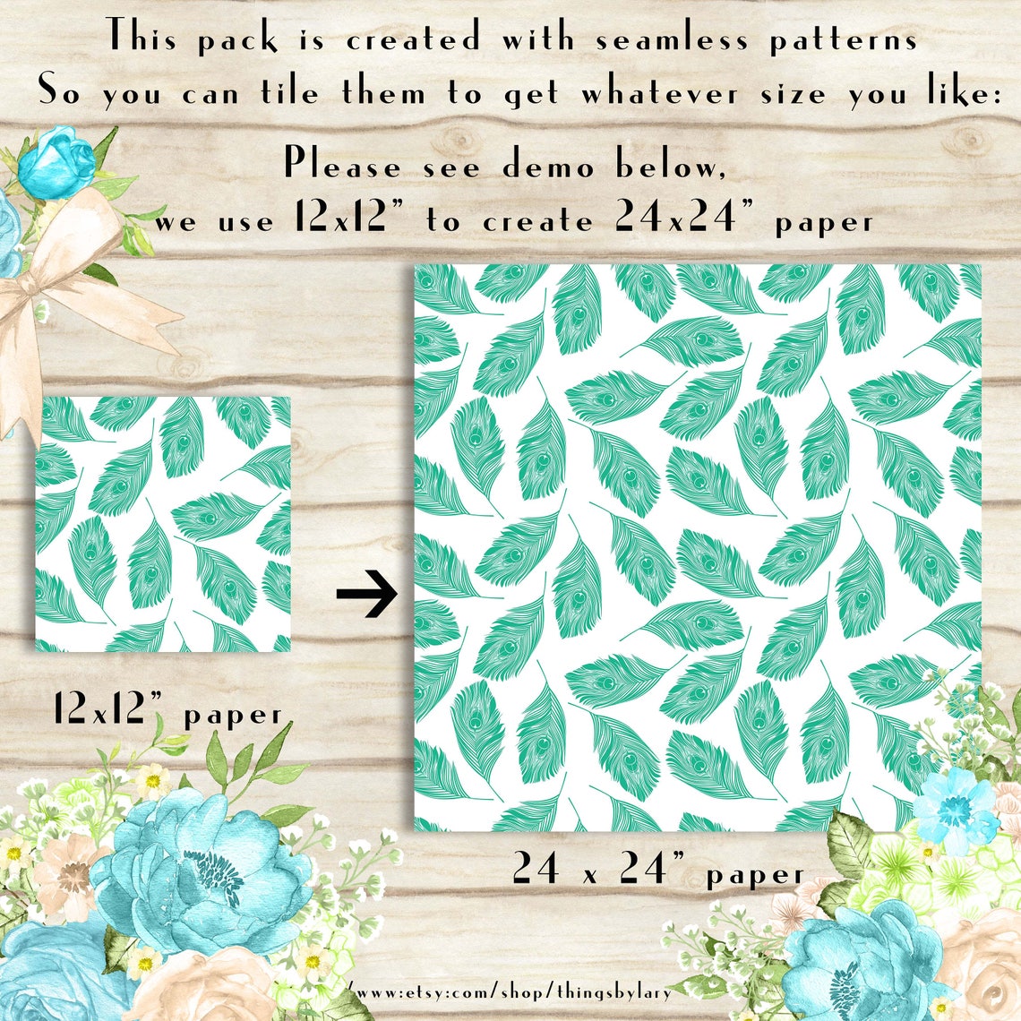 100 Seamless Peacock Feather Digital Paperspeacock Digital | Etsy