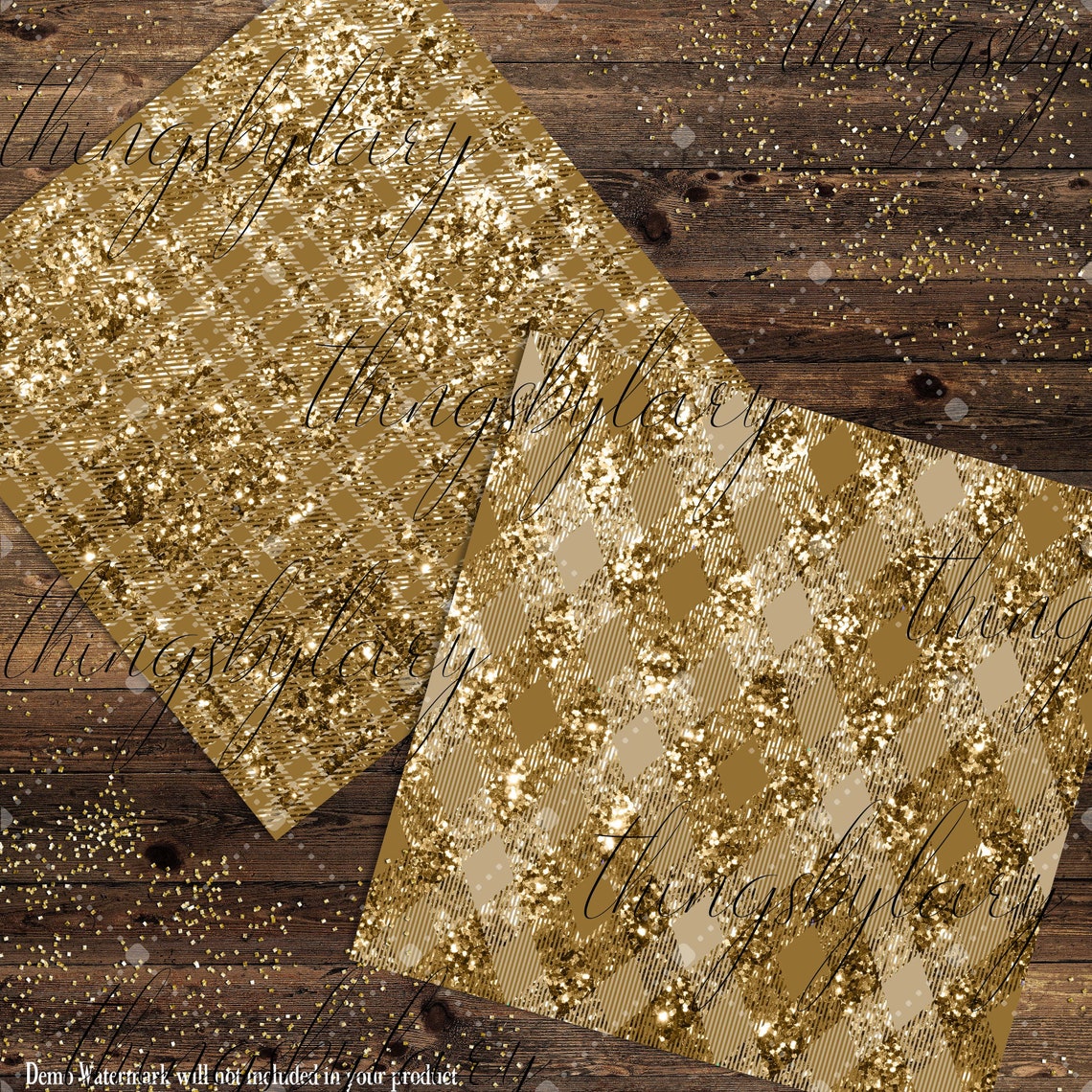 16 Antique Gold Glitter Plaid Tartan Digital Paper Pack 12inch | Etsy