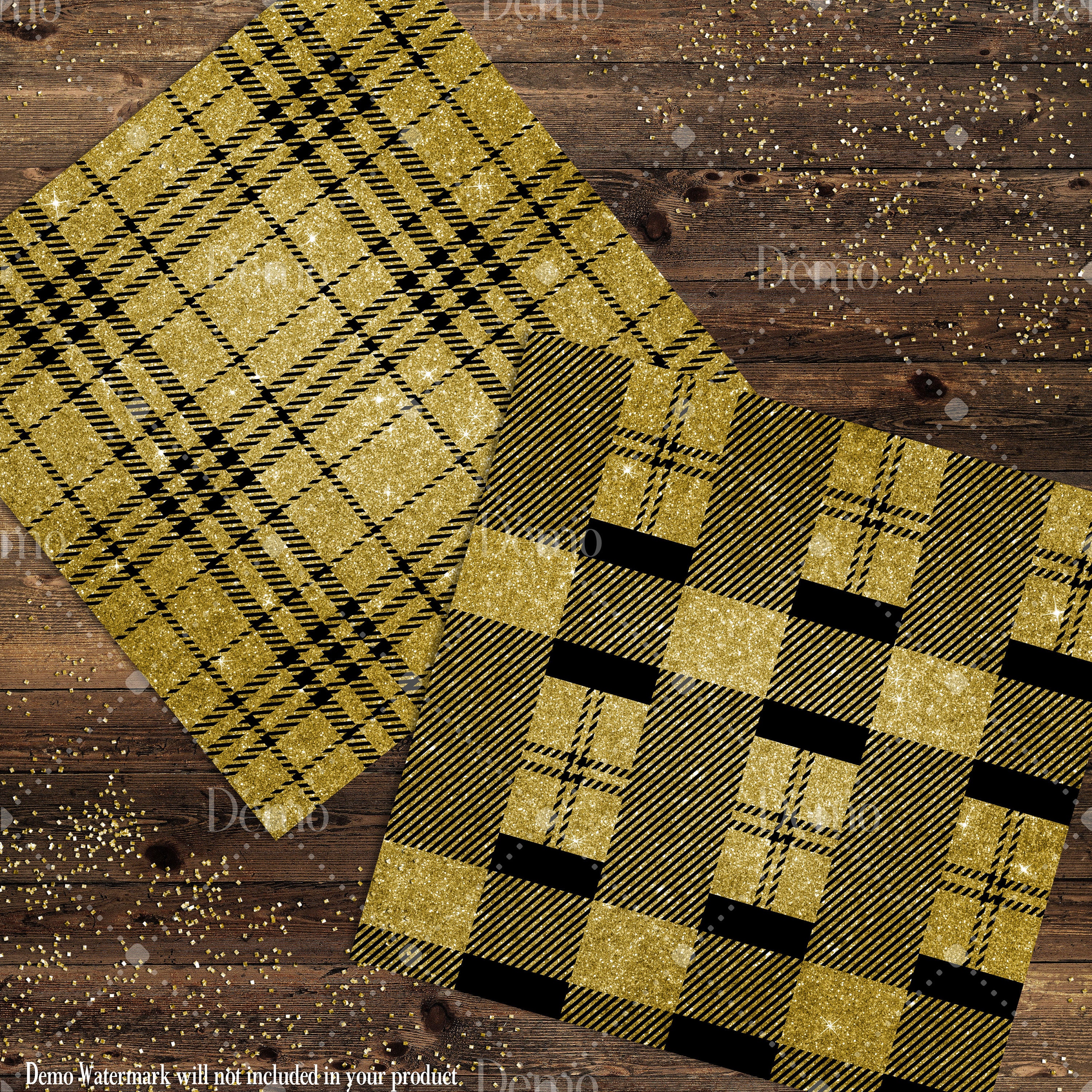 16 Gold Glitter Tartan Plaid Gingham Check Digital Papers 12inch 300 ...