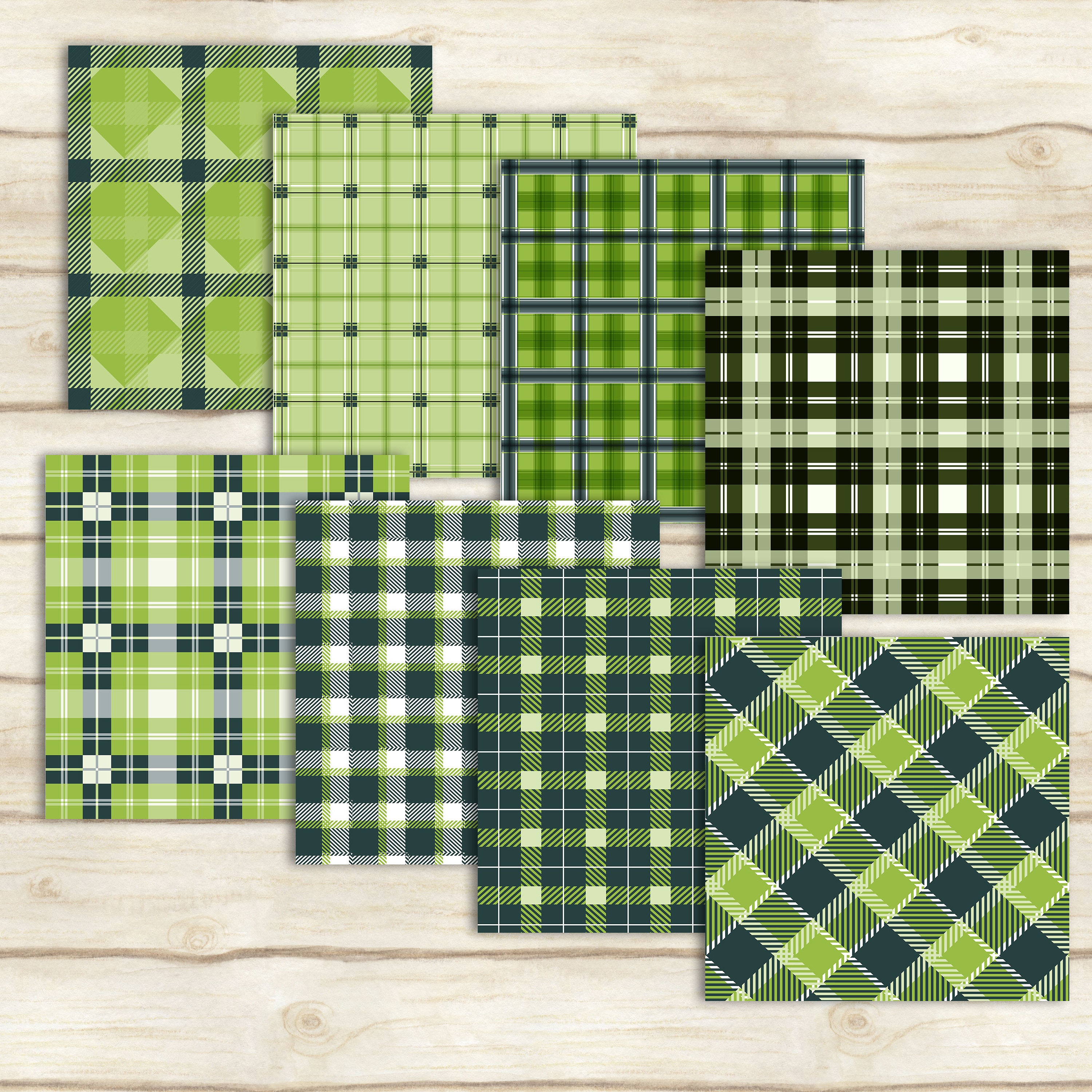 24 Green Plaid Pattern Digital Papers in 12 X 12 Inch 300 Dpi Instant ...