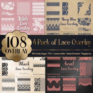 SALE OFF Pack of 4 Sets 108 Lace Overlays Borders Frames Images PNG ...