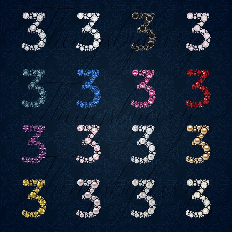 32 Diamond Pearl Rhinestone Number 3 Digital Clip Arts 300 Dpi - Etsy