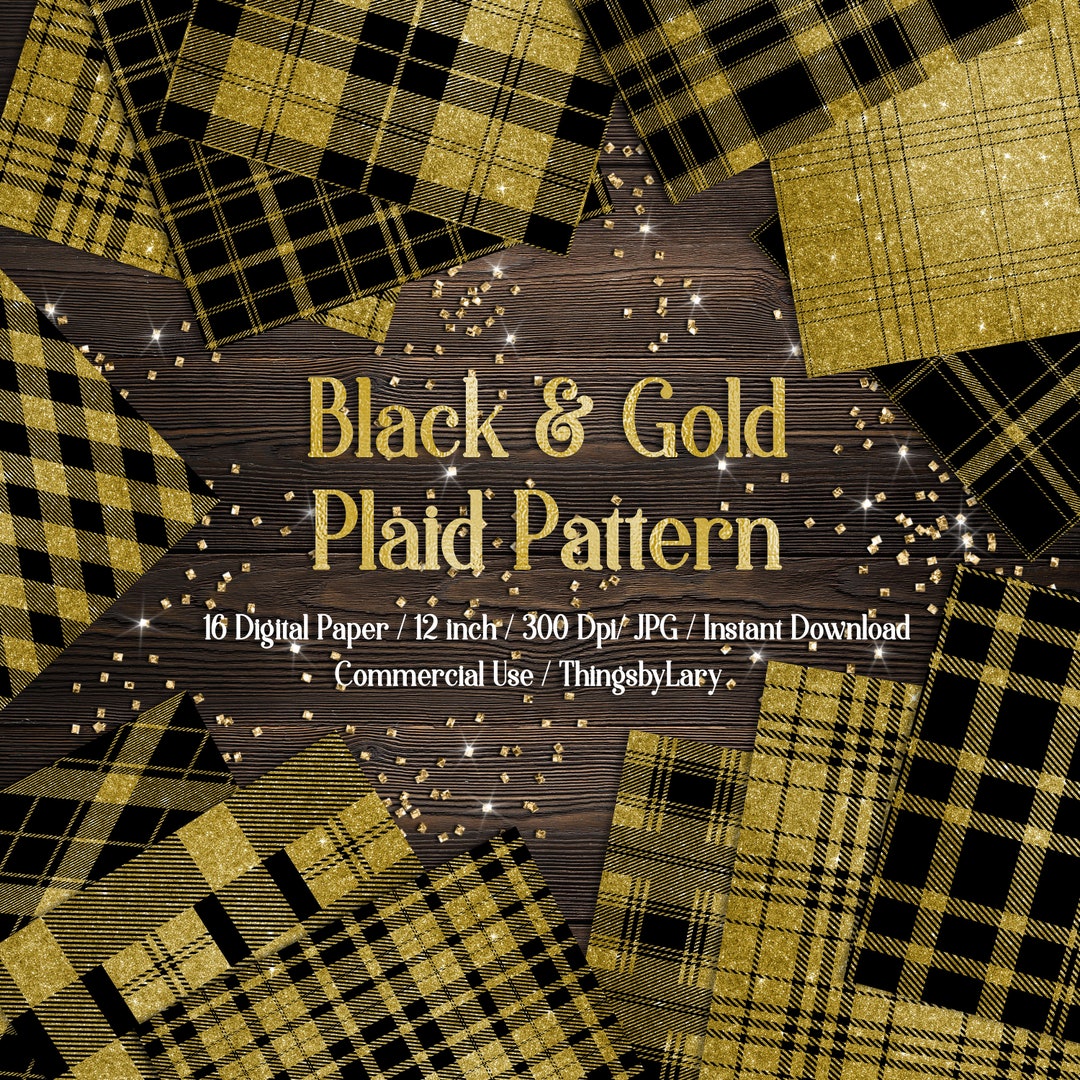 16 Gold Glitter Tartan Plaid Gingham Check Digital Papers 12inch 300 ...