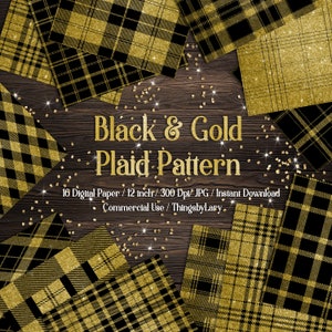 16 Gold Glitter Tartan Plaid Gingham Check Digital Papers 12inch 300 ...