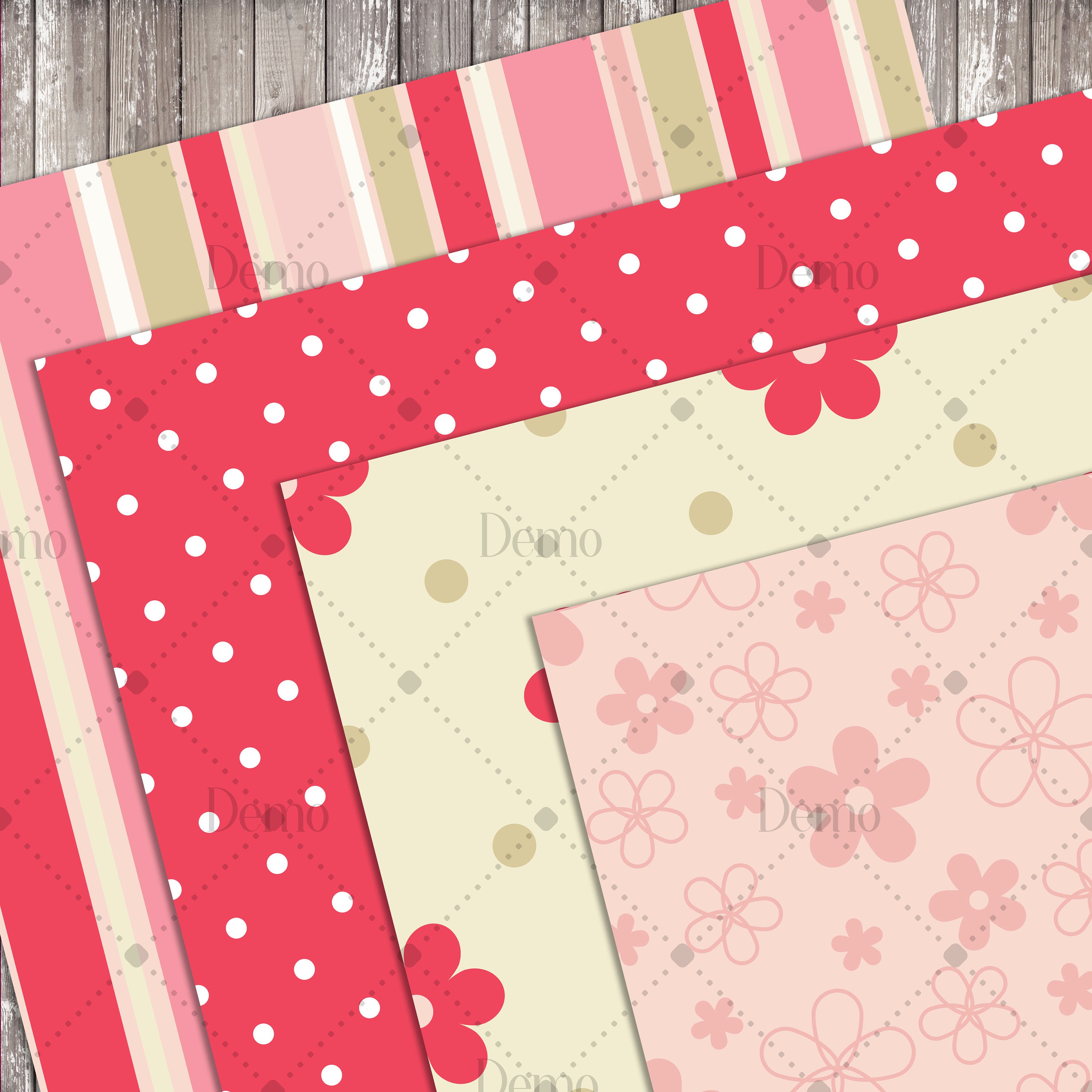16 Seamless Red Spring Flower Papers in 12inch 300 Dpi Planner Paper ...