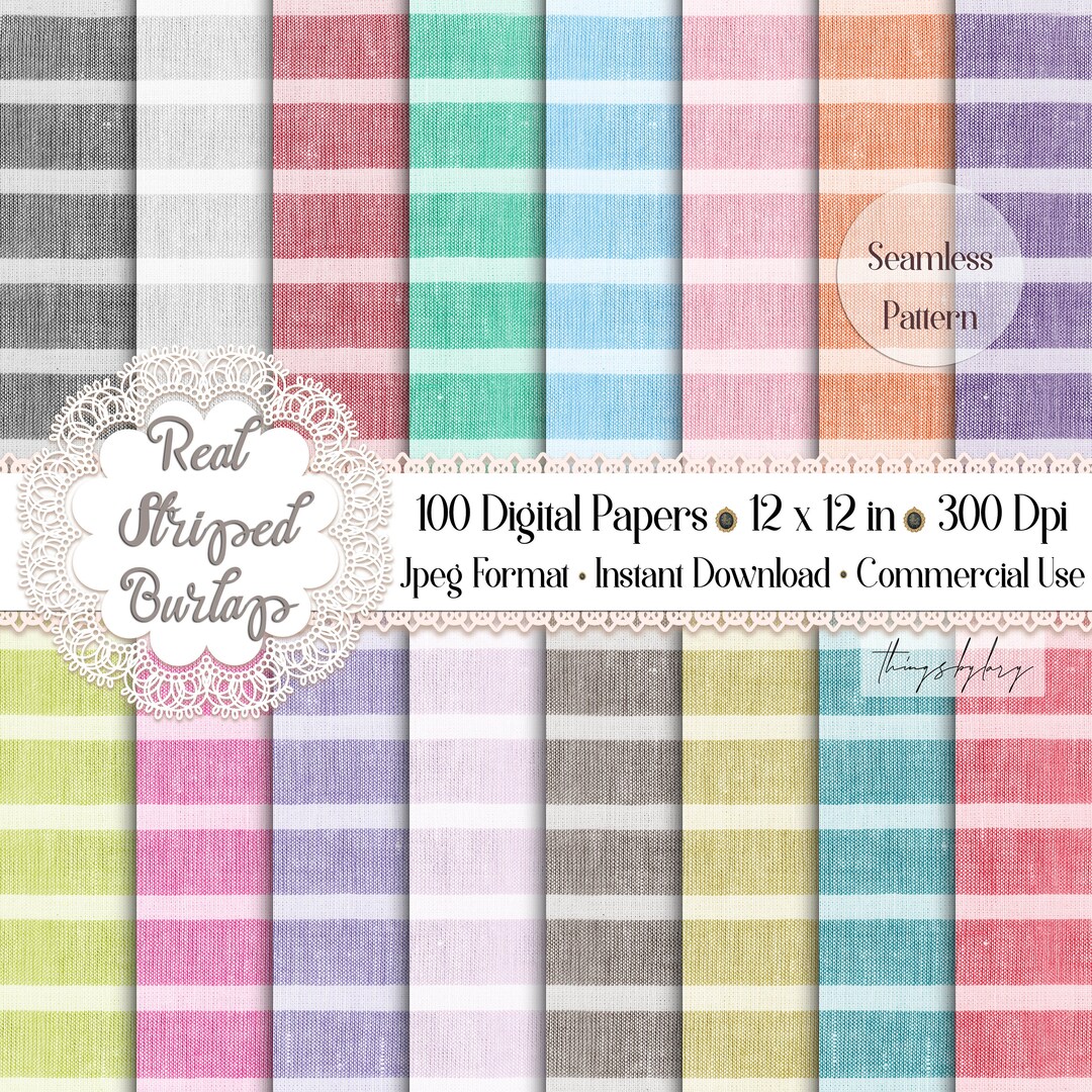100 Seamless Real Striped Burlap Digital Papers 12" 300 Dpi Commercial ...