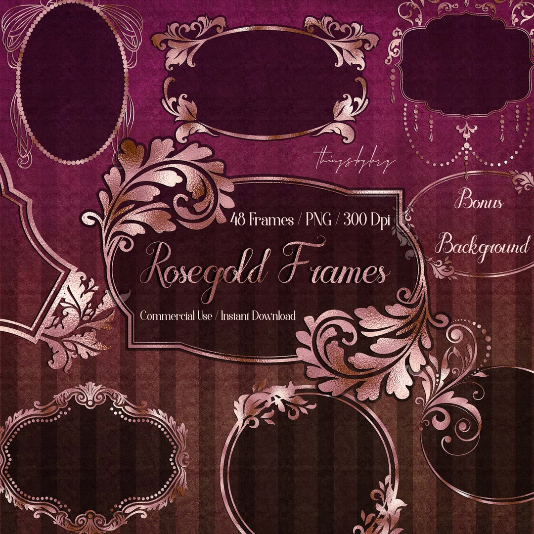 48 Luxury Rose Gold Label Frames 300 Dpi PNG Instant Download ...