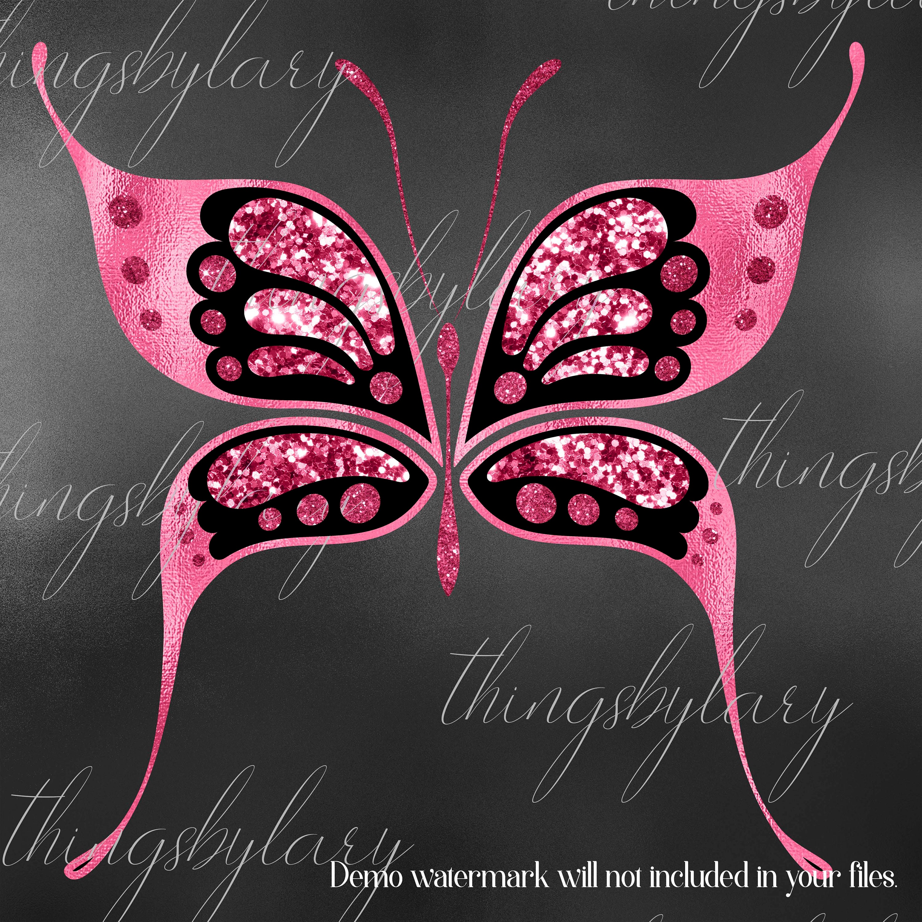30 Pink Foil and Glitter Butterflies Digital Images PNG300 Dpi Instant ...