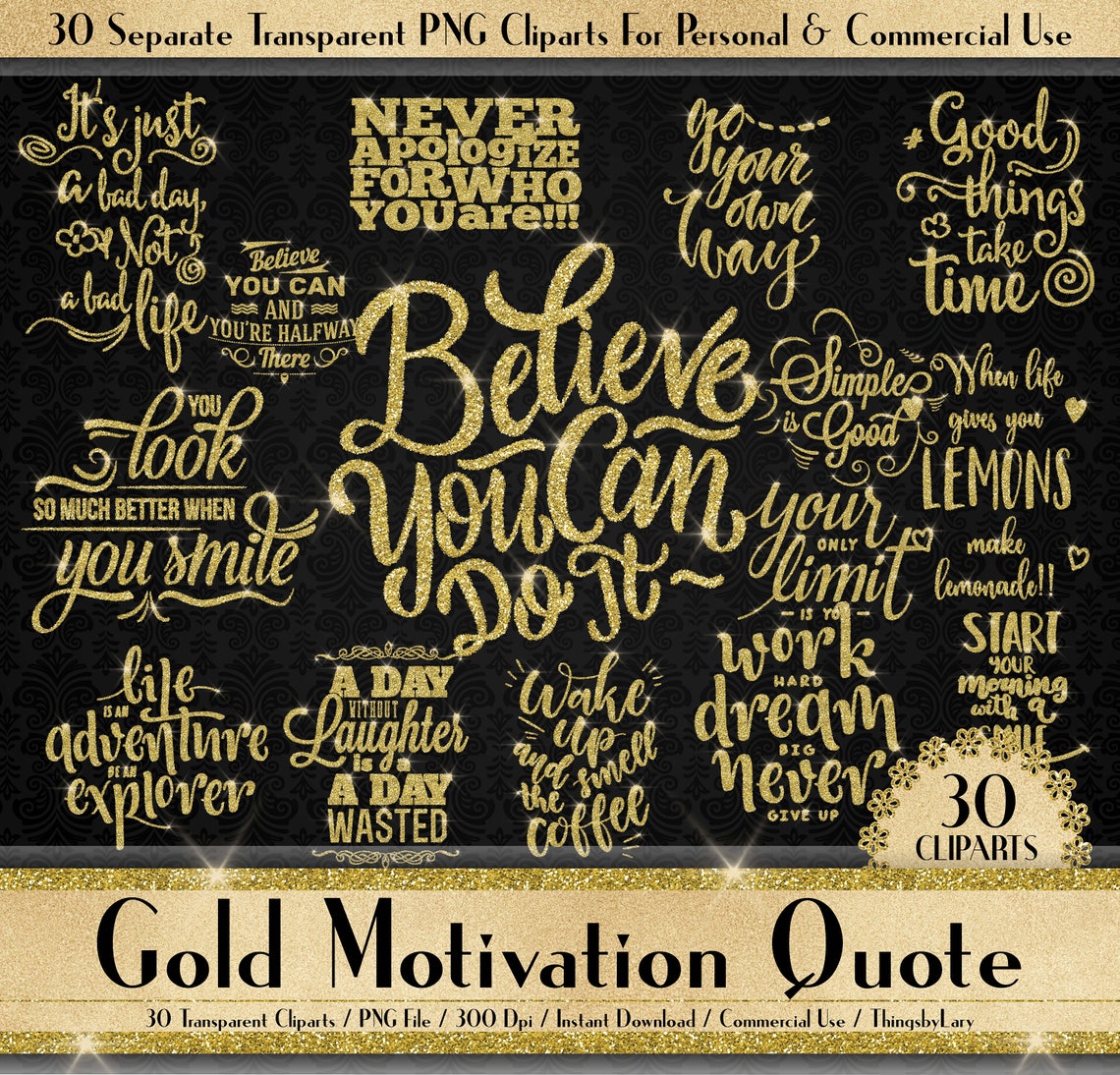 Gold Glitter Motivation Quotesmilingcoffeebelieve You Can - Etsy