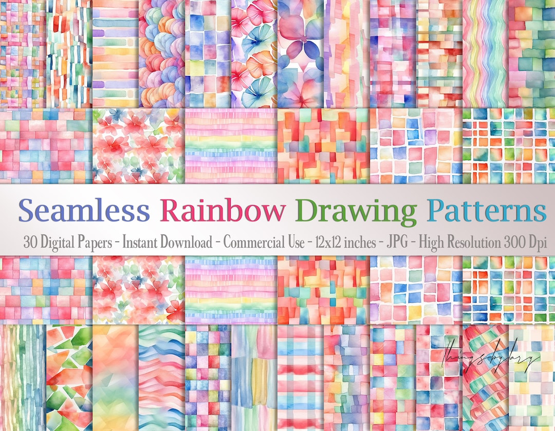30 Seamless Watercolor Rainbow Hand Painted Pattern Digital Papers ...