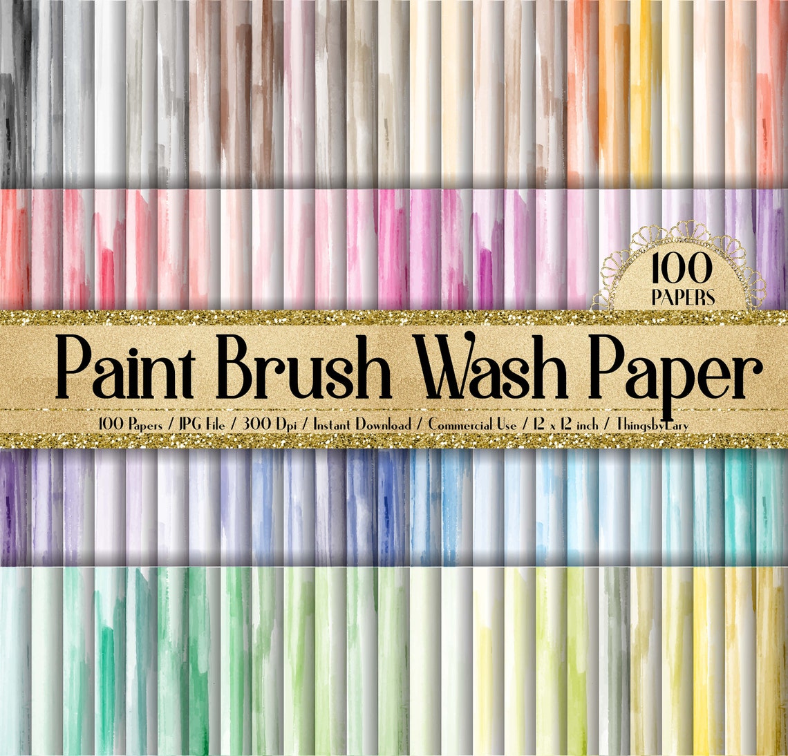 100 Paint Brush Wash Texture Digital Papers in 12 Inch, Instant ...