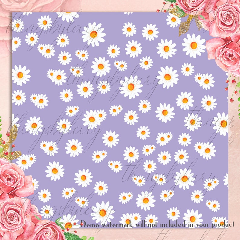 100 Seamless Daisy Flower Digital Papers 12x12" 300 Dpi Planner Paper ...