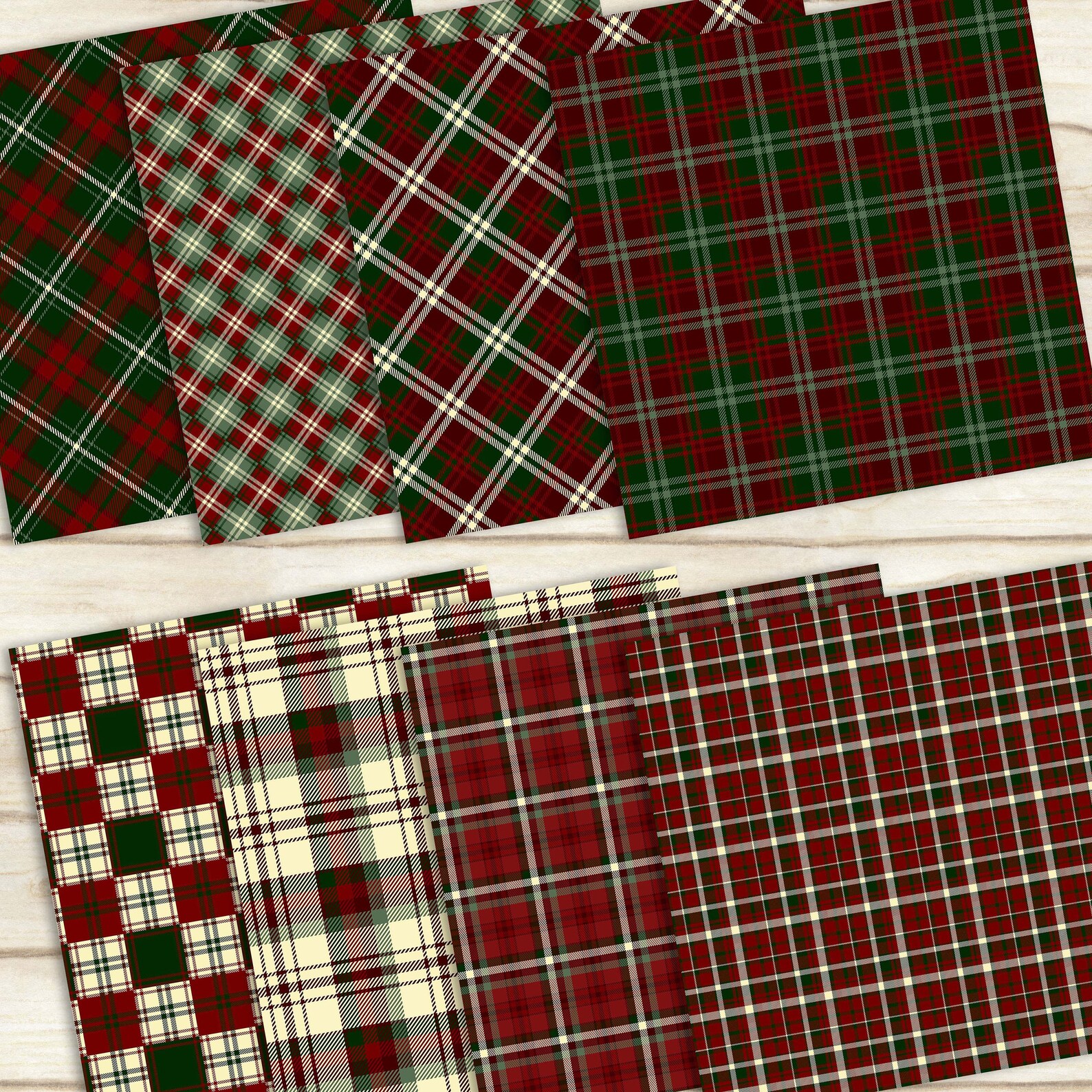 16 Red and Green Plaid Pattern Papers 12x12 Inch, Jpeg File, Instant ...