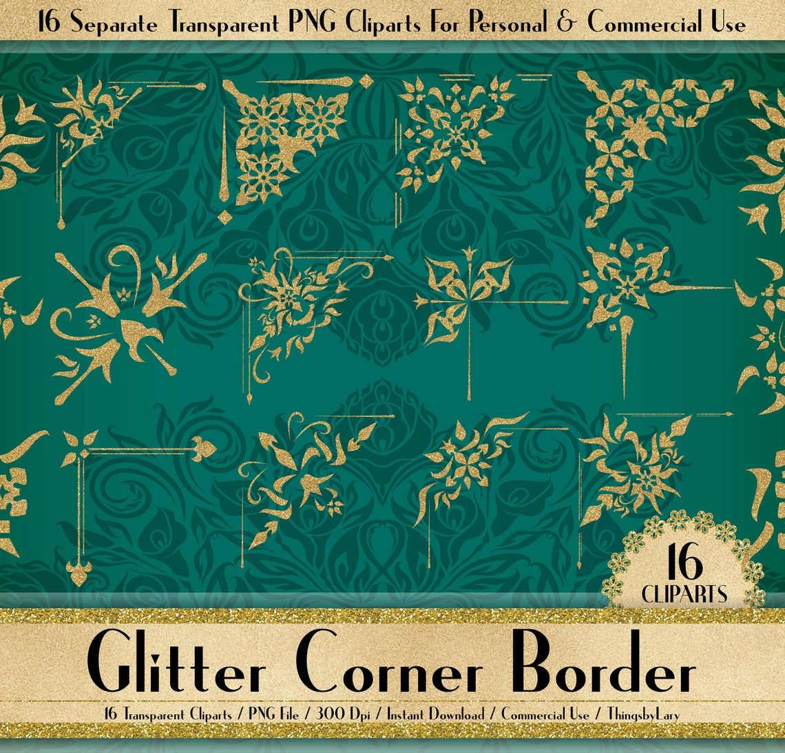 16 Gold Glitter Corner Borders,floral Ornament,corner Wedding ...