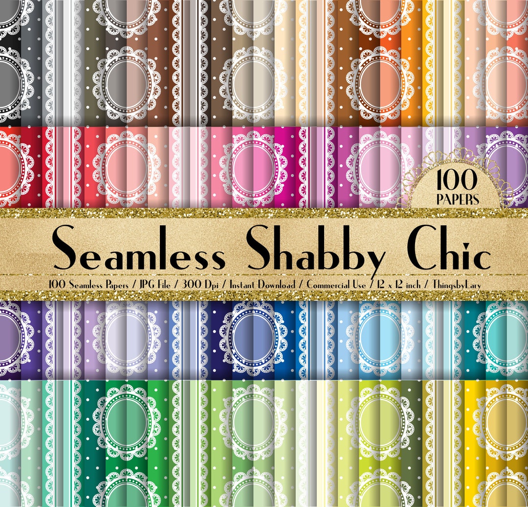 100 Seamless Shabby Chic Papers 12", 300 Dpi Planner Paper, Commercial ...