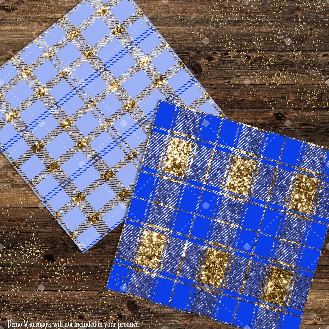 16 Luxury Gold and Royal Blue Glitter Plaid Tartan Digital | Etsy