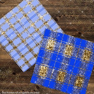 16 Luxury Gold and Royal Blue Glitter Plaid Tartan Digital Paper Pack ...