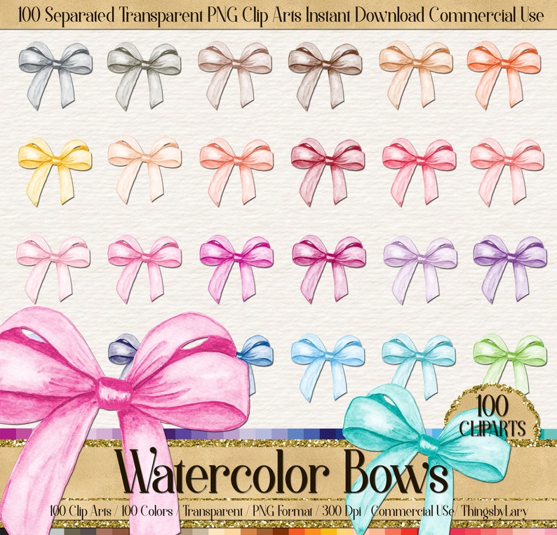 100 Hand Painted Watercolor Bow Clipart Bow Clipart Watercolor - Etsy