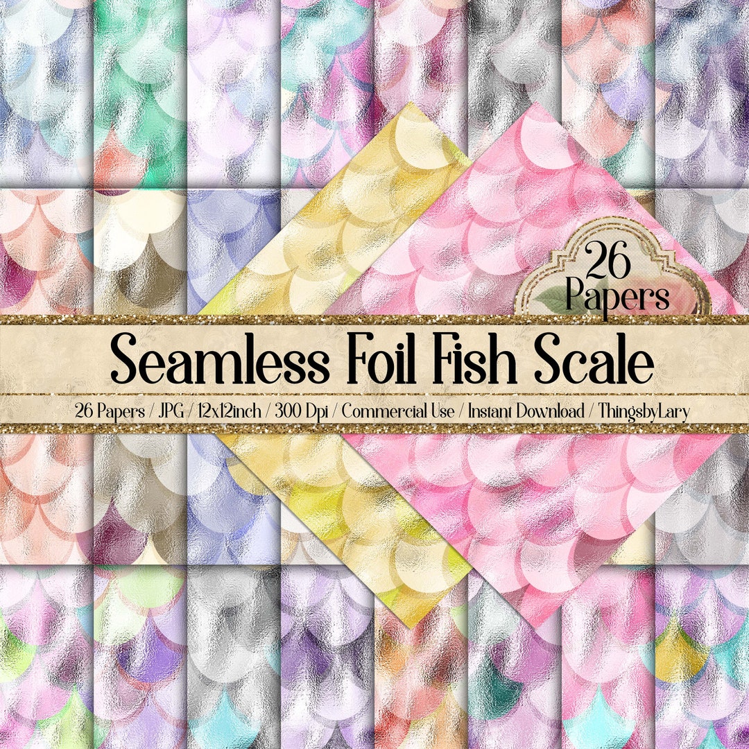 26 Seamless Foil Mermaid Dragon Fish Scale Digital Papers 12" 300 Dpi ...