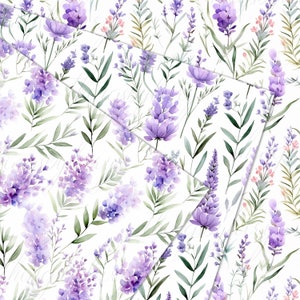 16 Seamless Watercolor Lavender Flower Digital Papers 300 Dpi ...