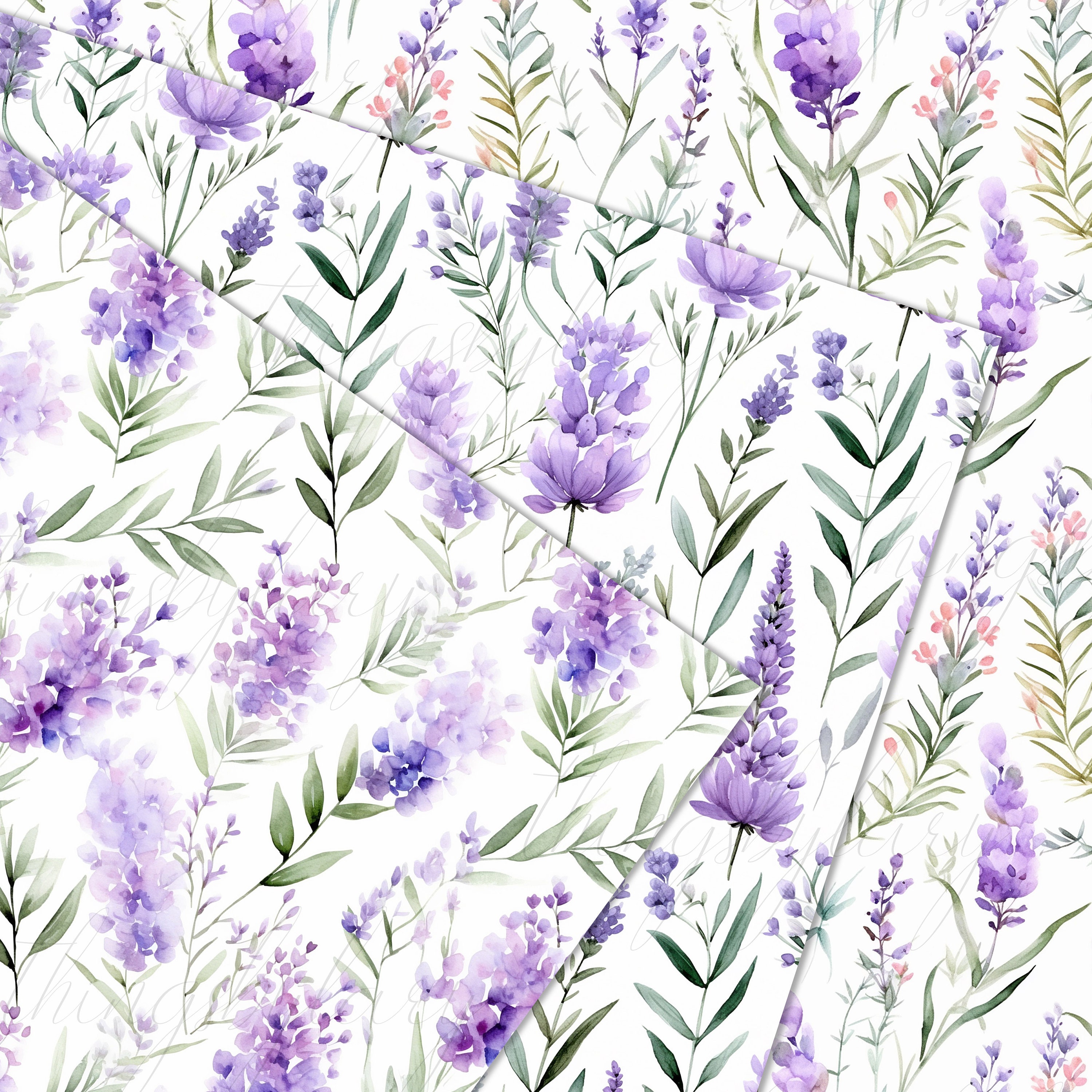 16 Seamless Watercolor Lavender Flower Digital Papers 300 Dpi ...