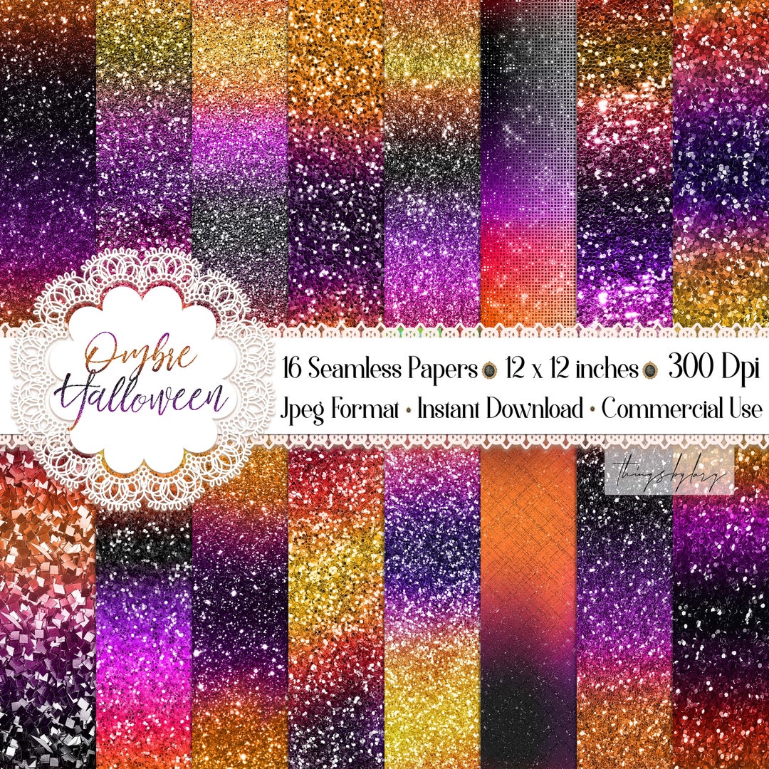 16 Seamless Ombre Halloween Glitter Digital Papers Commercial Use ...