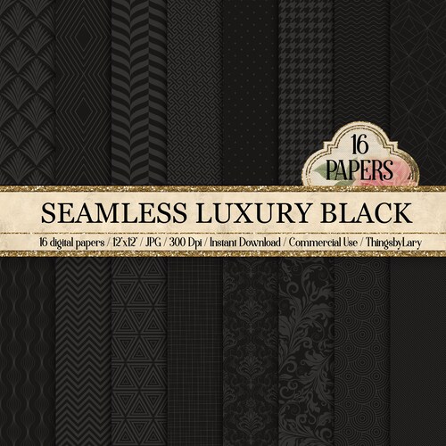 16 Seamless Black and Gold Foil Luxury Pattern Digital Papers - Etsy
