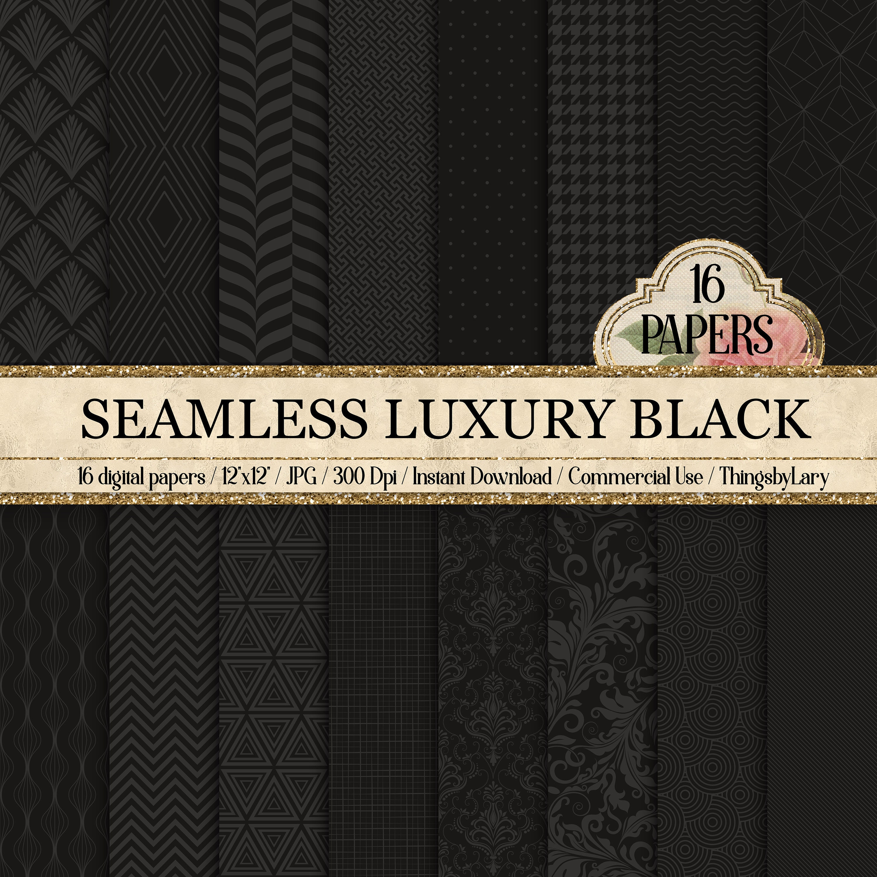 16 Seamless Luxury Black Digital Papers 300 Dpi Commercial Use - Etsy