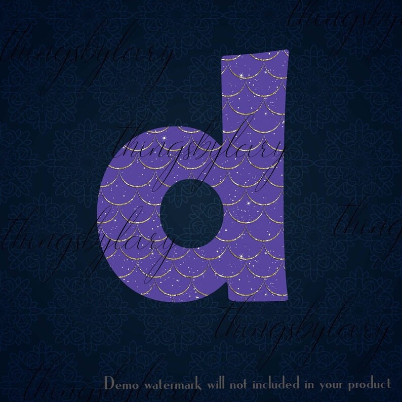 95 Purple Mermaid Scale and Gold Glitter Alphabet Number Symbol Clip ...