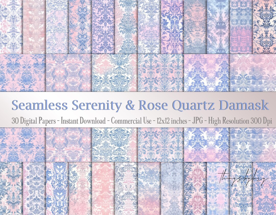 30 Seamless Serenity and Rose Quartz Vintage Faded Damask Digital ...
