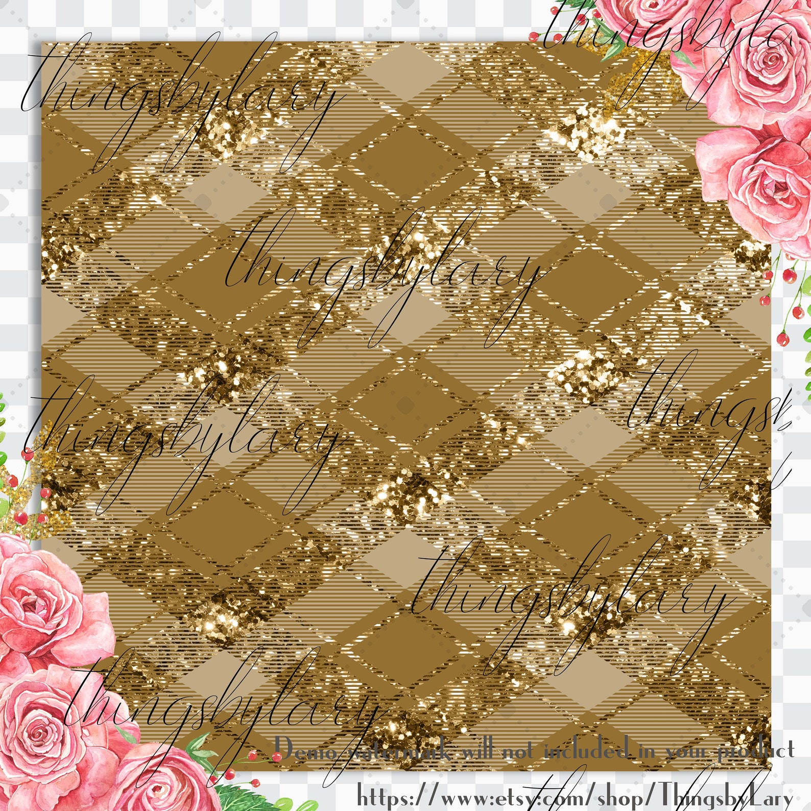 16 Antique Gold Glitter Plaid Tartan Digital Paper Pack 12inch | Etsy
