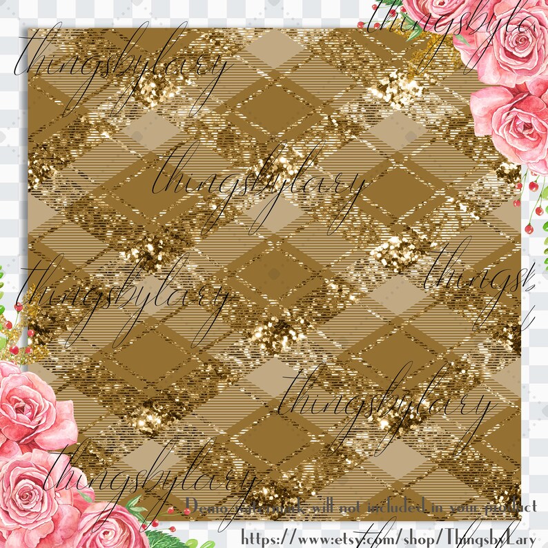16 Antique Gold Glitter Plaid Tartan Digital Paper Pack 12inch | Etsy