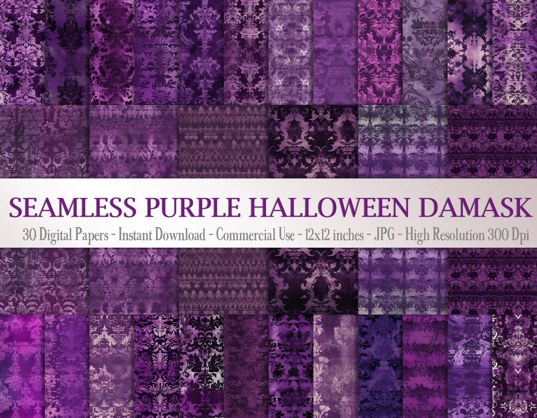 30 Seamless Vintage Purple Halloween Faded Damask Digtal Papers ...