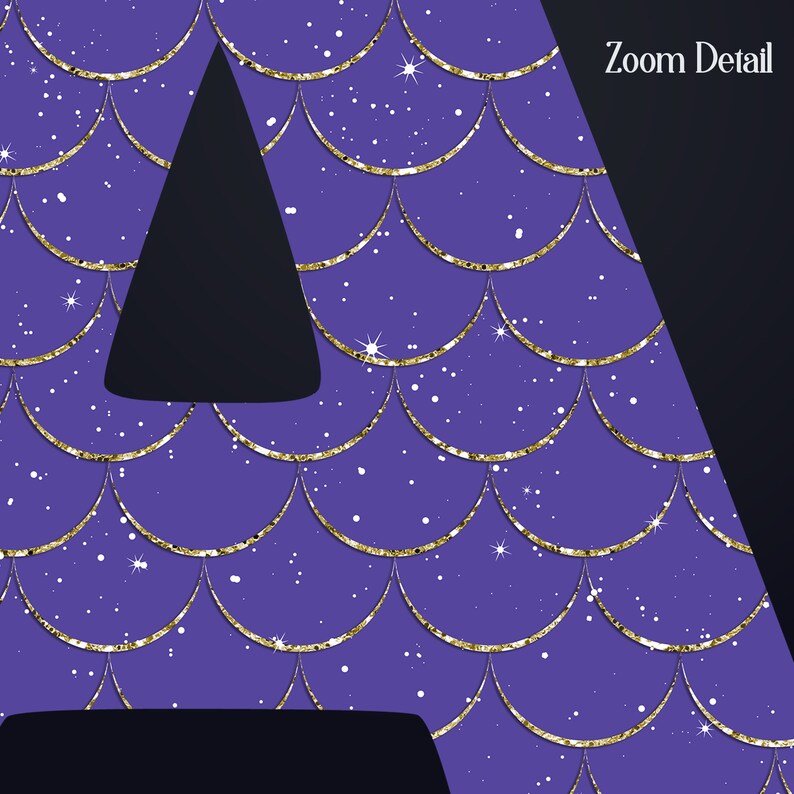 95 Purple Mermaid Scale and Gold Glitter Alphabet Number Symbol Clip ...