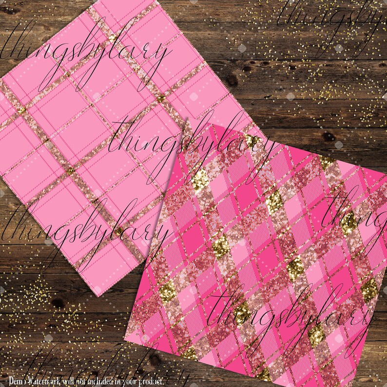 16 Luxury Gold and Pink Glitter Plaid Tartan Digital Paper - Etsy