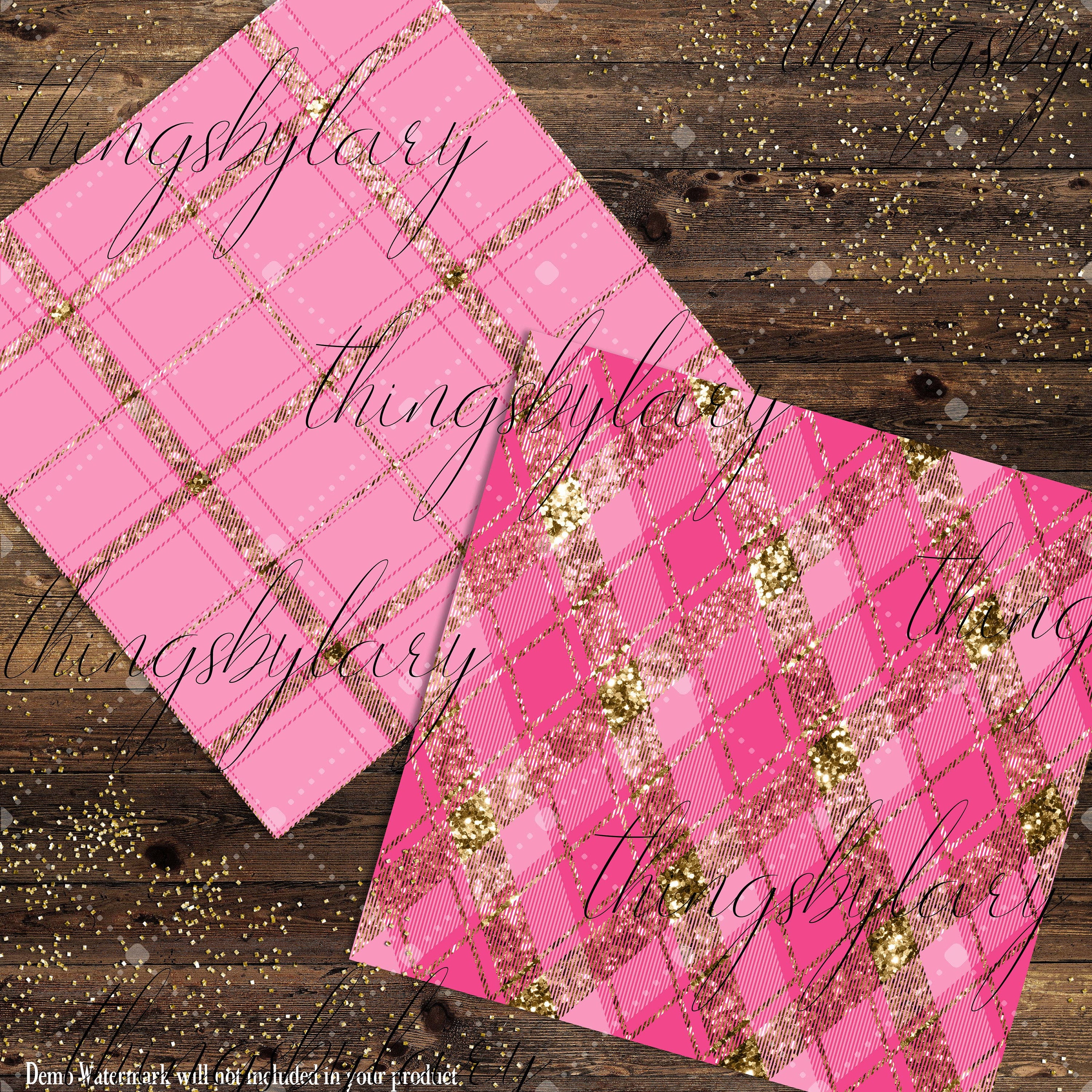 16 Luxury Gold and Pink Glitter Plaid Tartan Digital Paper Pack 12inch ...