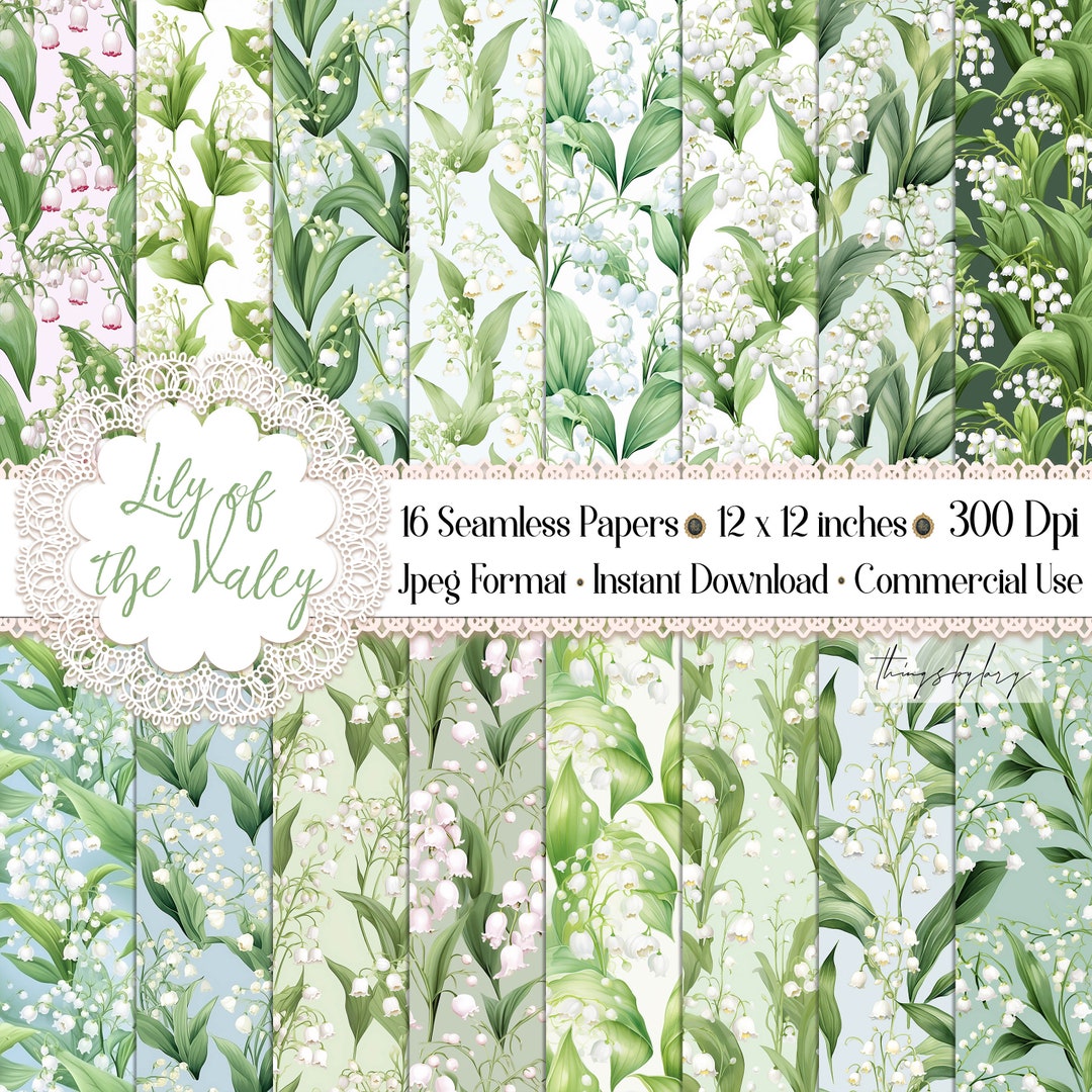 16 Seamless Lily of the Valley Flower Digital Papers Commercial Use ...