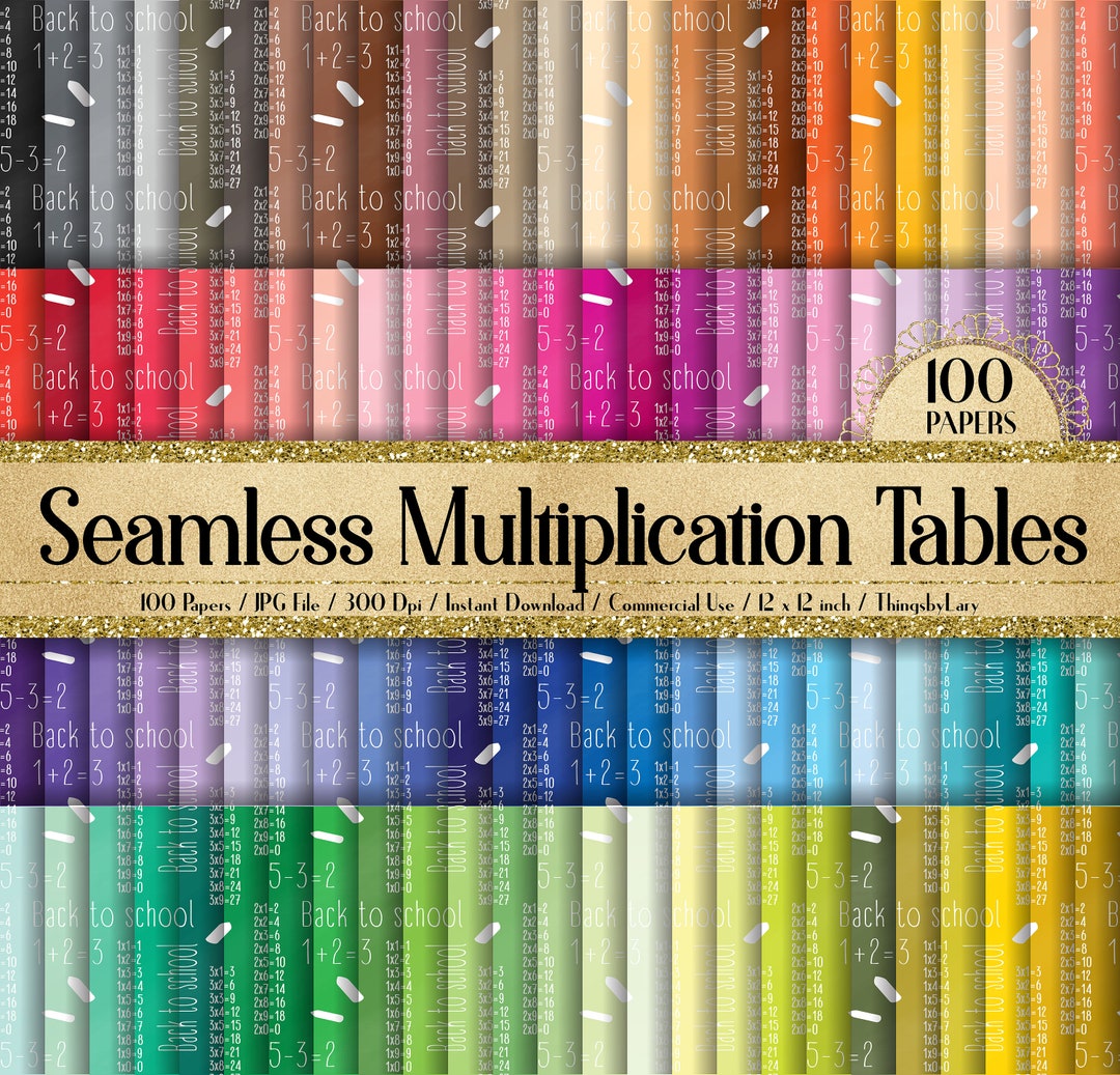 100 Seamless Multiplication Table Digital Papers 12x12" 300 Dpi Instant ...