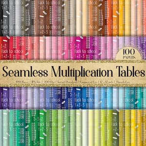 100 Seamless Multiplication Table Digital Papers 12x12" 300 Dpi Instant ...
