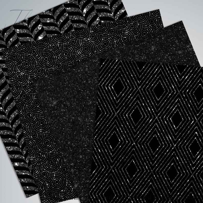 16 Seamless Glitter Black Digital Papers 300 Dpi Commercial Use Black ...