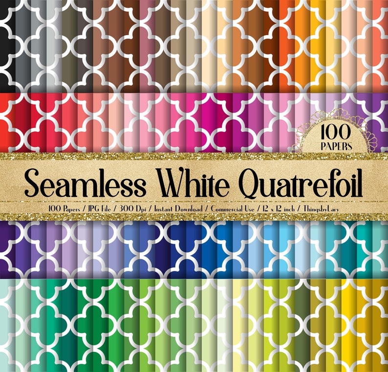 100 Seamless White Quatrefoil Pattern Papers 12 Inch 300 Dpi Instant ...