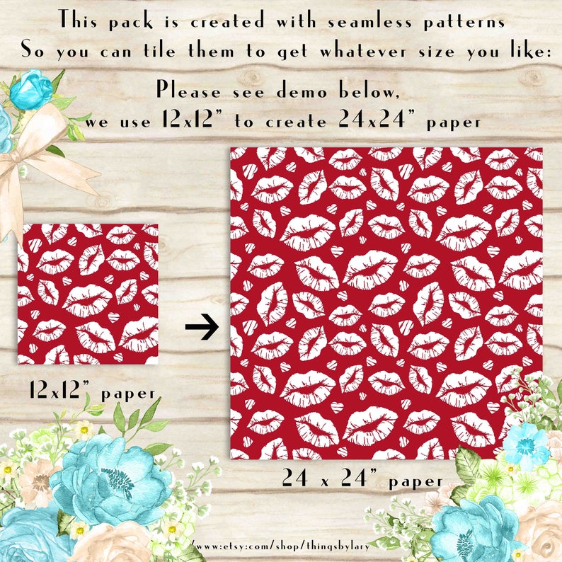 100 Seamless White Lipstick Kiss Love Valentine Papers in 12", Planner ...