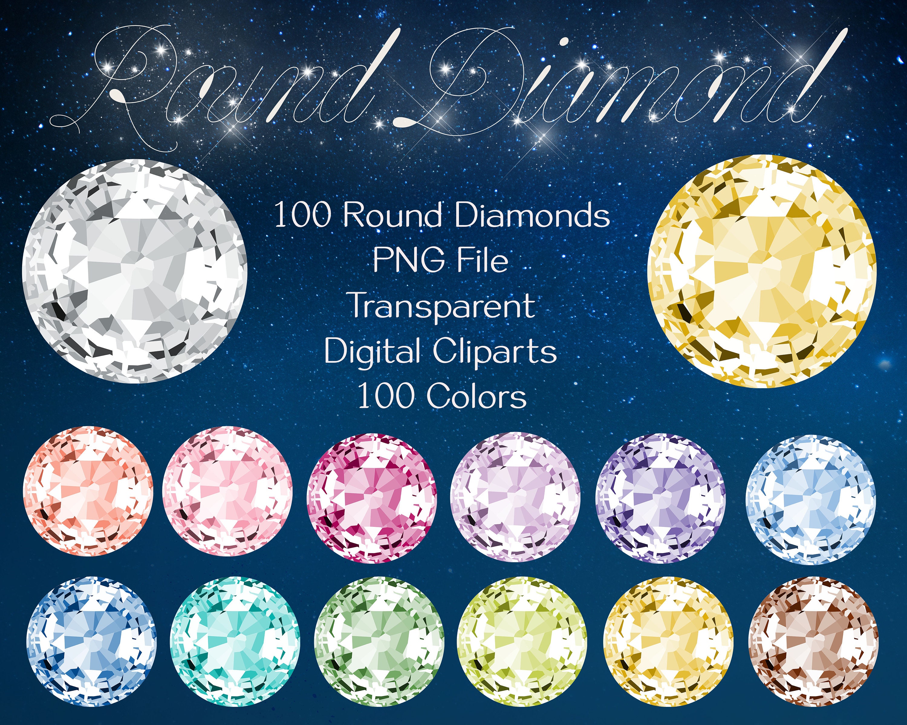 100 Round Diamond Cliparts, 300 Dpi, Instant Download, Commercial Use ...