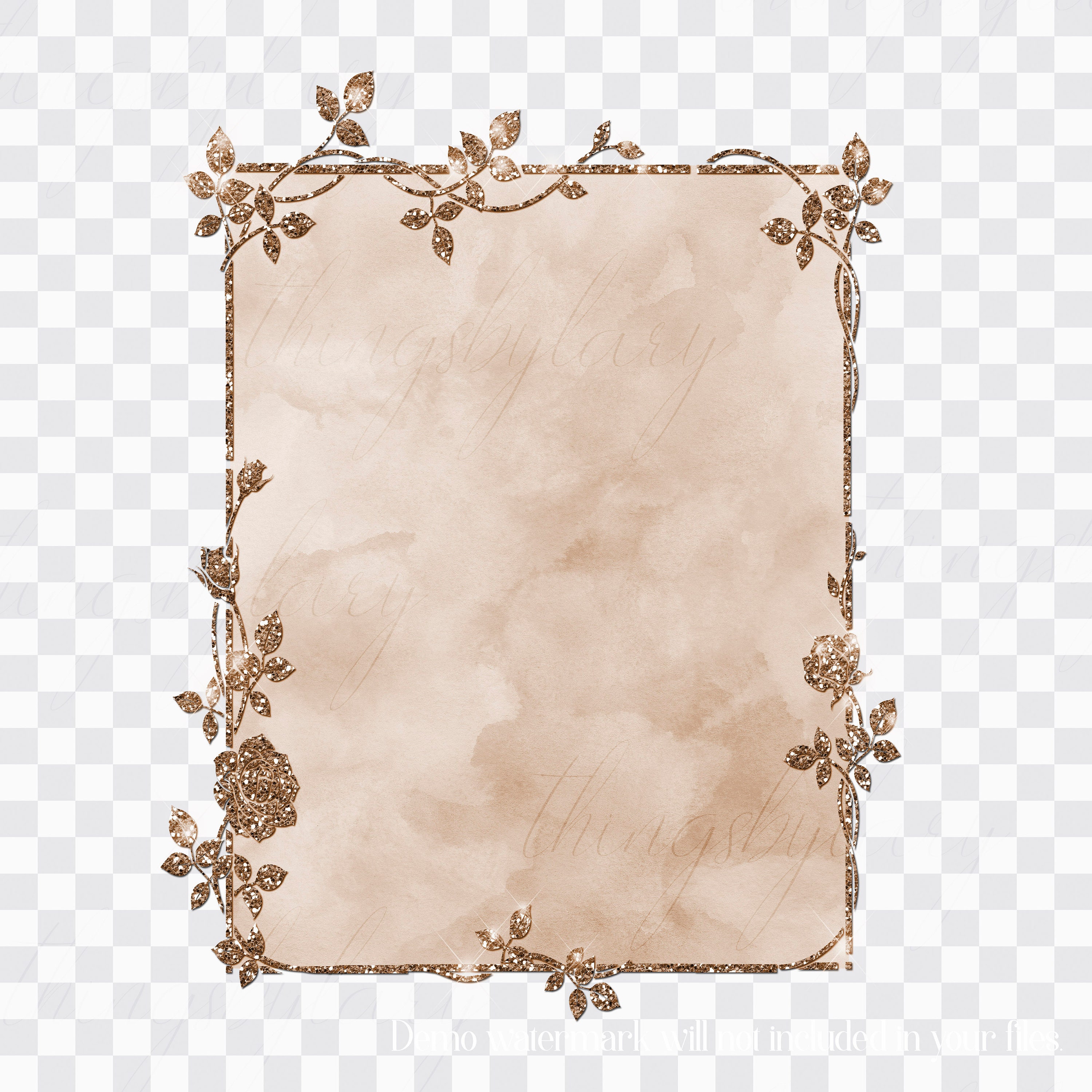 100 Glitter Watercolor Floral Frames 8.5x11 PNG Commercial Use ...