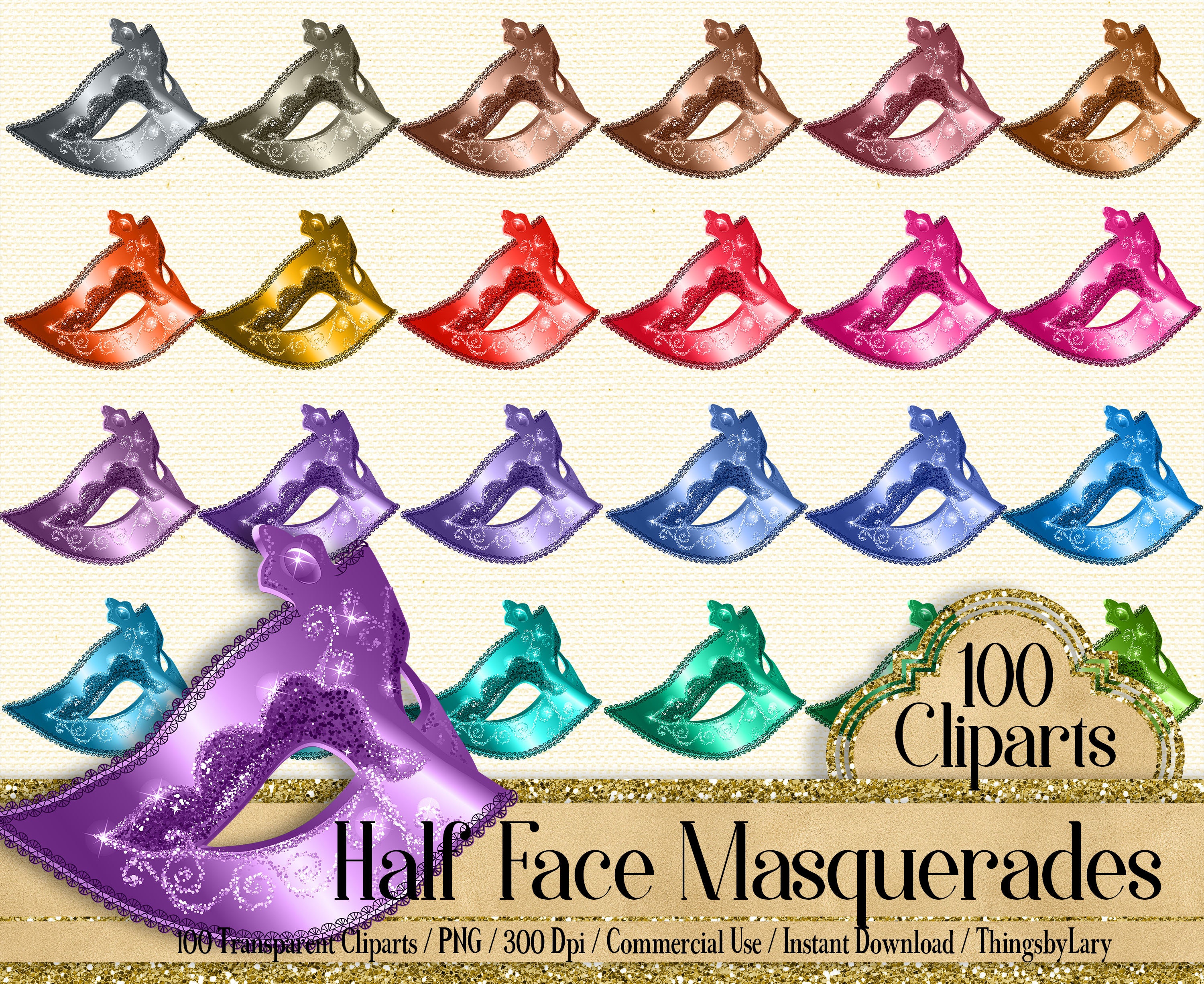 100 Half Face Masquerade Cliparts, Fashion Cliparts 300 Dpi Instant ...