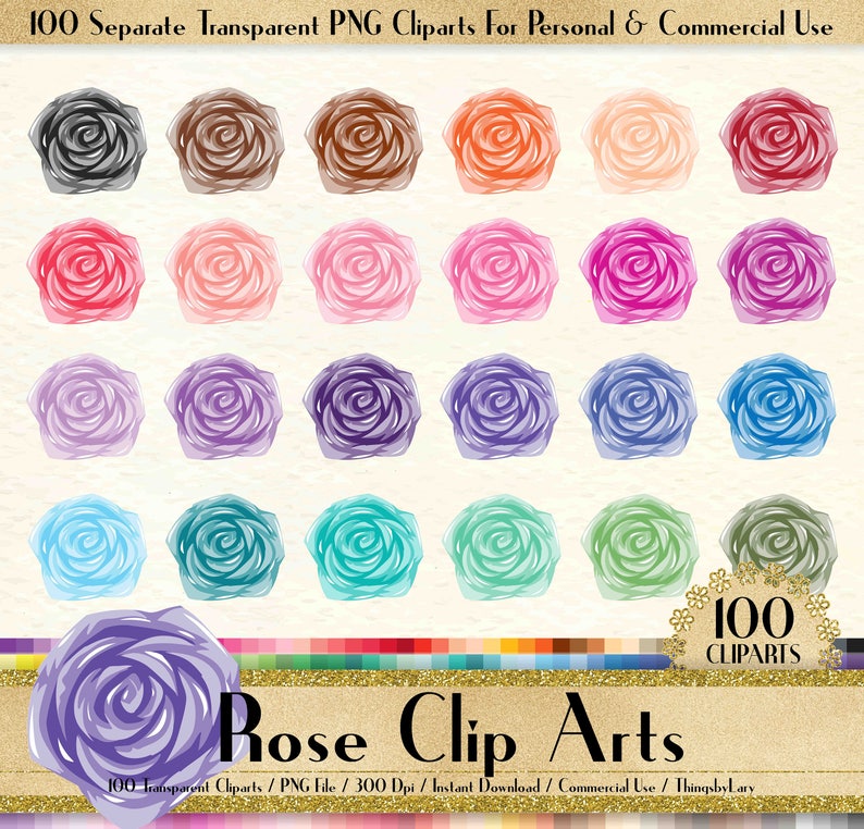 100 Rose Clipart, Flower Clipart, Love Clipart, Valentine Clipart, 100 ...