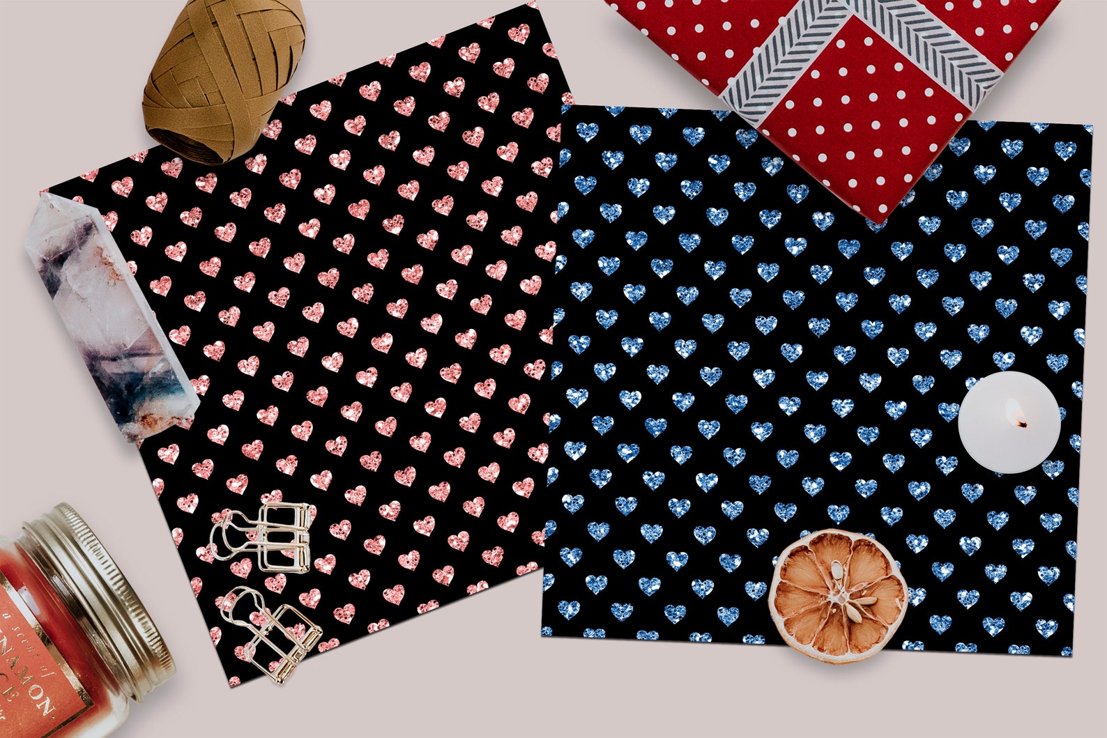 100 Seamless Black and Glitter Heart Pattern Digital Papers | Etsy