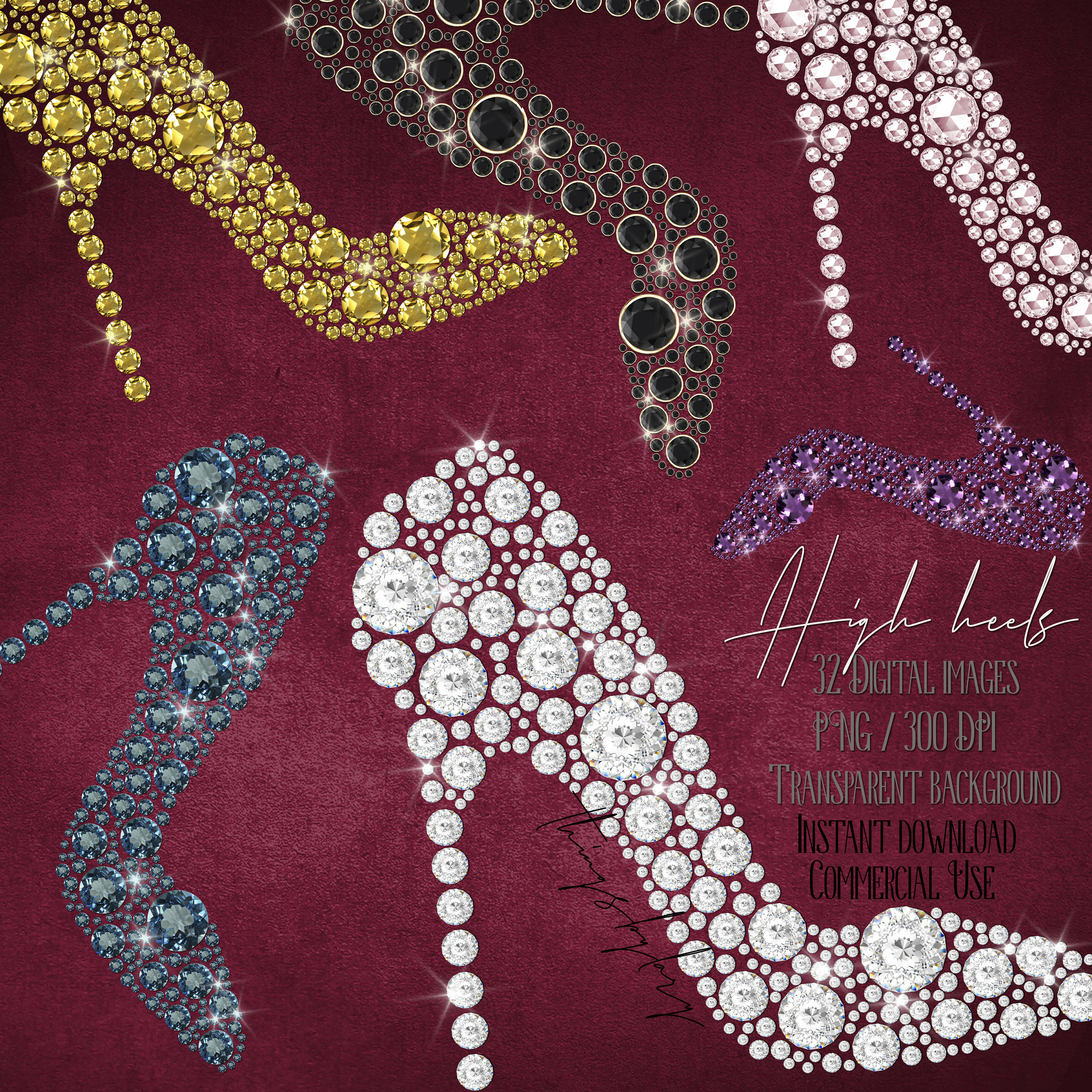 32 Diamond Pearl Rhinestone High Heels Digital Clip Arts 300 Dpi PNG ...