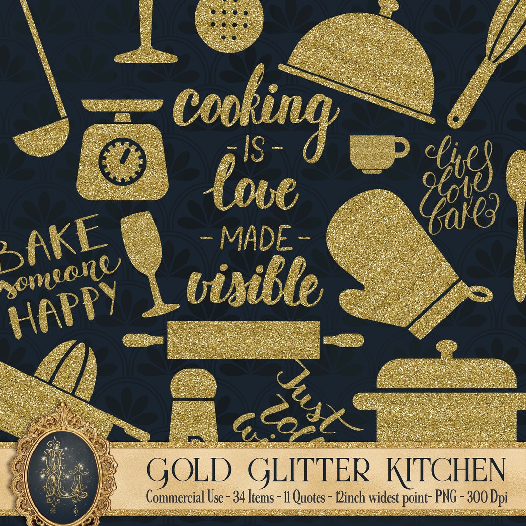 Gold Glitter Kitchen Sets, Instant Download, Commercial Use, Glitter ...